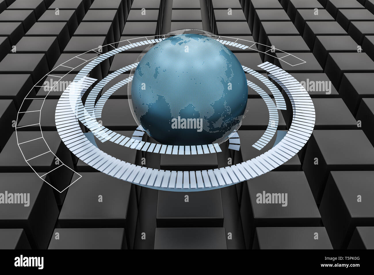 3d rendering, data and earth graphics with HUD elements. Computer ...
