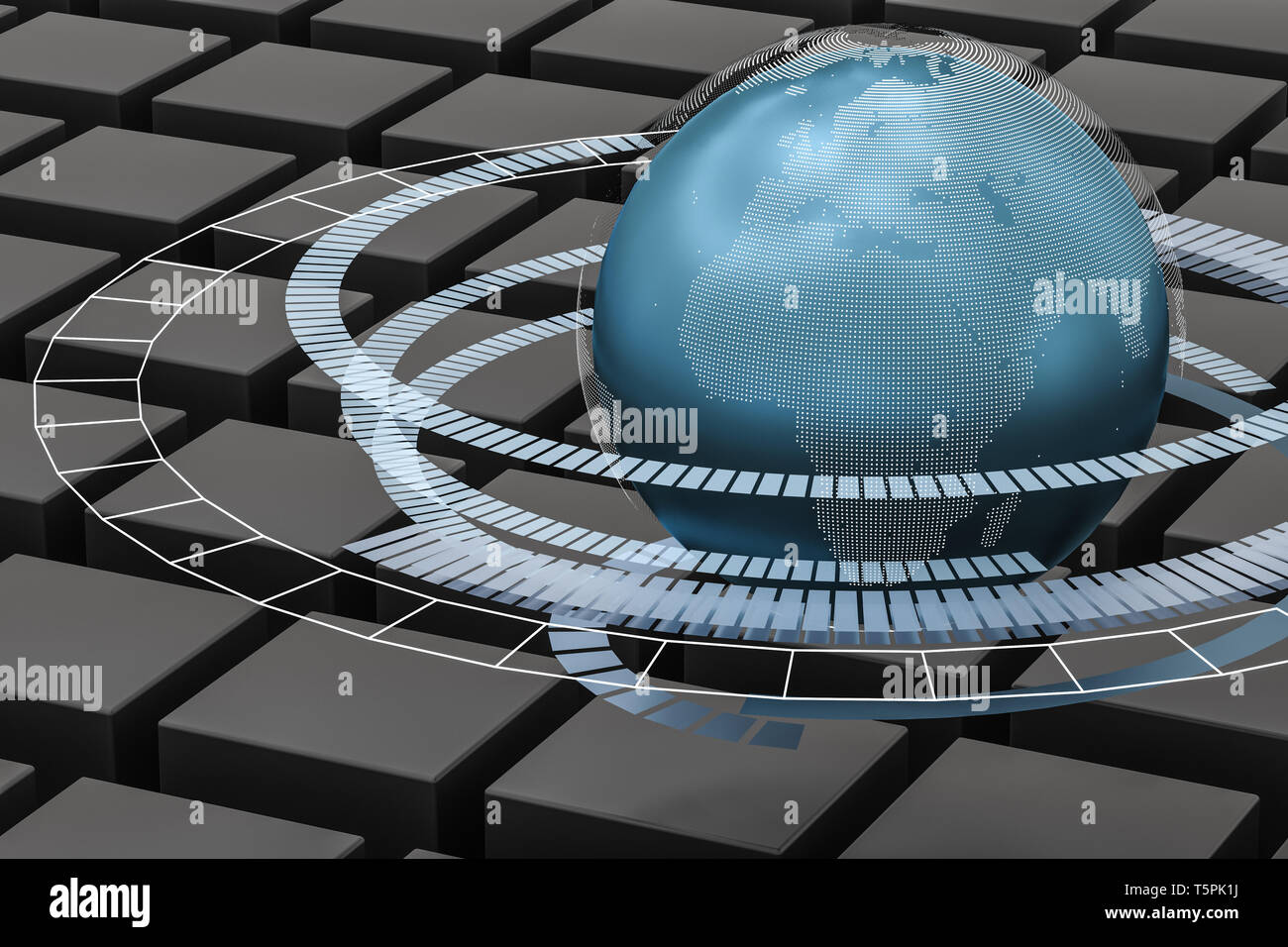 3d rendering, data and earth graphics with HUD elements. Computer ...