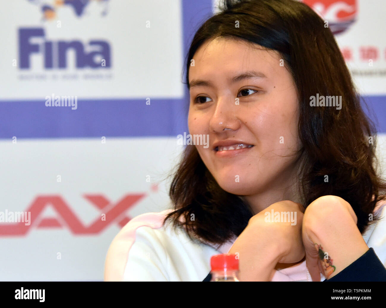 Guangzhou. 26th Apr, 2019. Liu Xiang of China attends the press ...