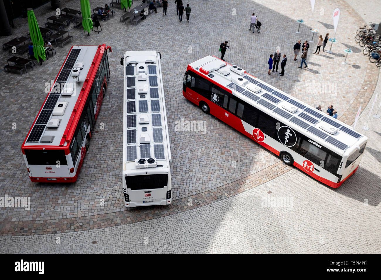 Berlin, Germany. 26th Apr, 2019. Three buses, so-called "Medibuses ...