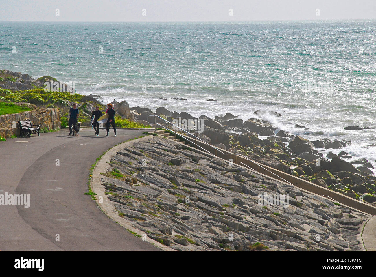 Chesil beach. 26th April 2019. Surfers enjoy the waves on Chesil Beach ...