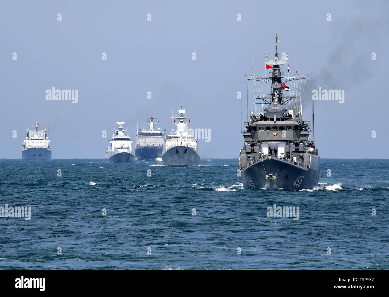Qingdao, China's Shandong Province. 26th Apr, 2019. Naval vessels take ...