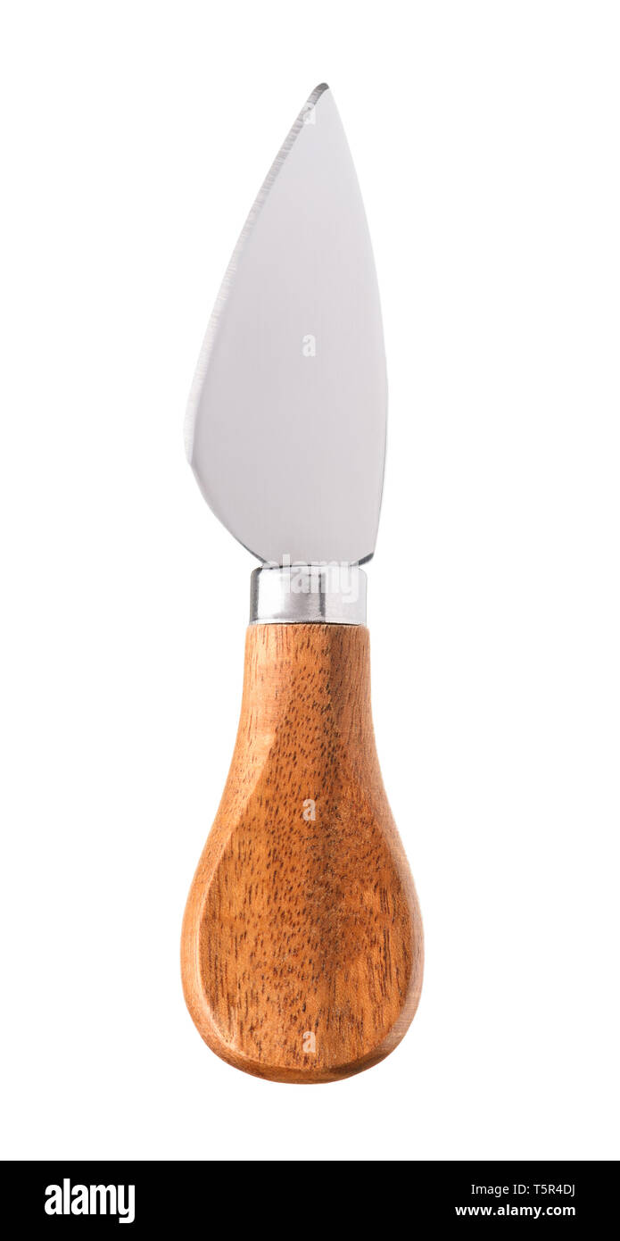 Cheese knife with wooden handle isolated on white background, parmesan ...