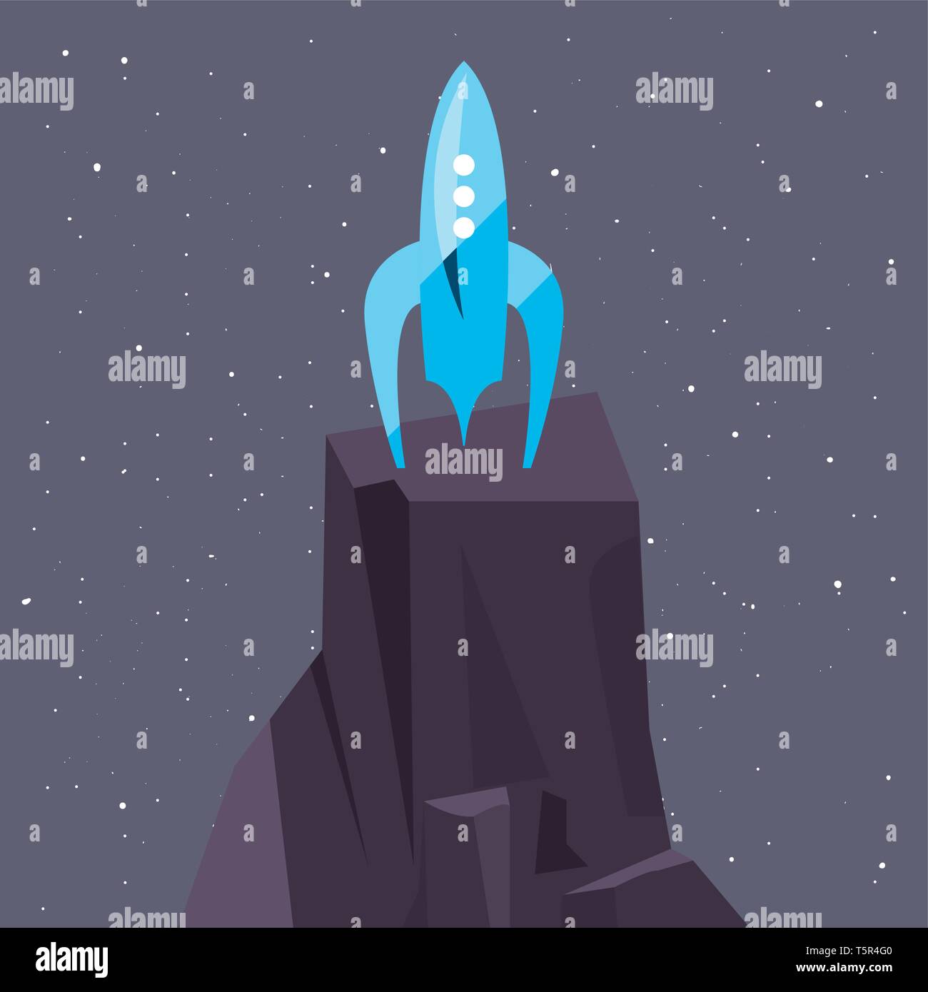 spaceship on rock surface galaxy vector illustration Stock Vector Image ...
