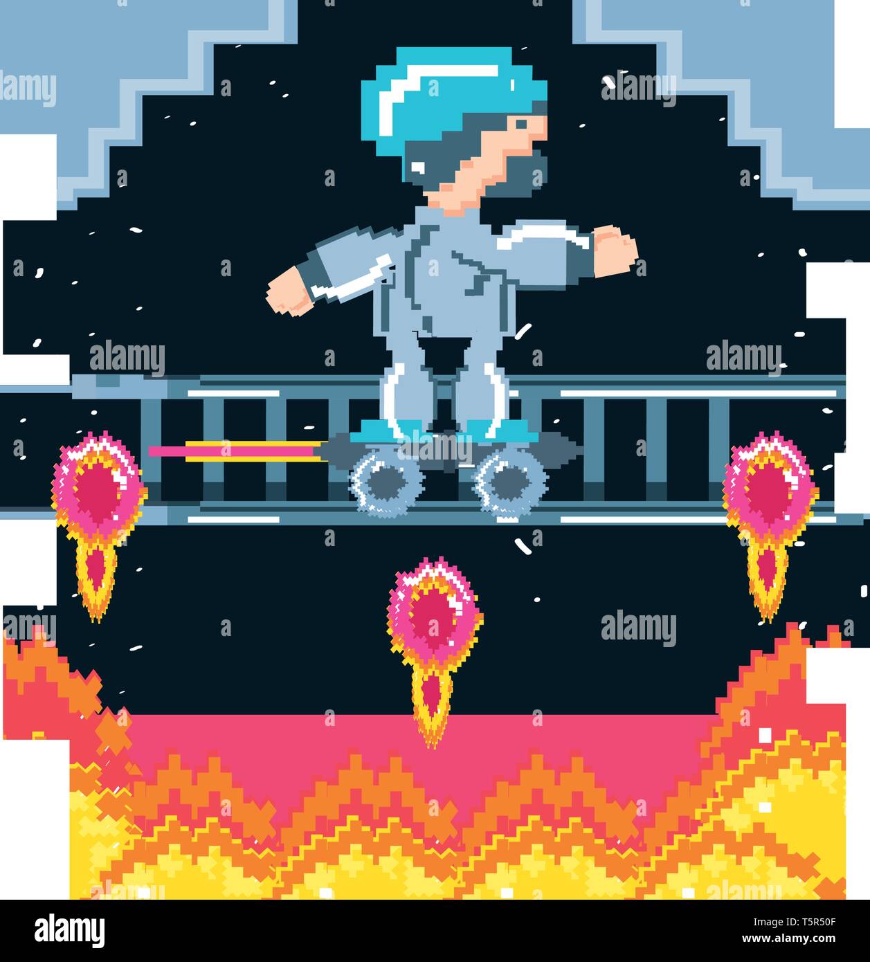 video game avatar pixelated with skateboard vector illustration design ...