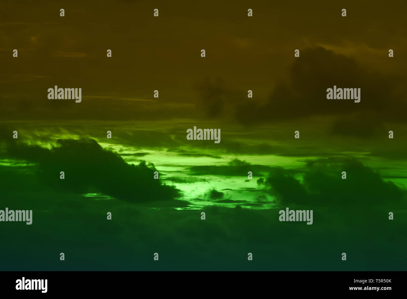Beautiful green heap clouds with clear blue sky and sun background ...