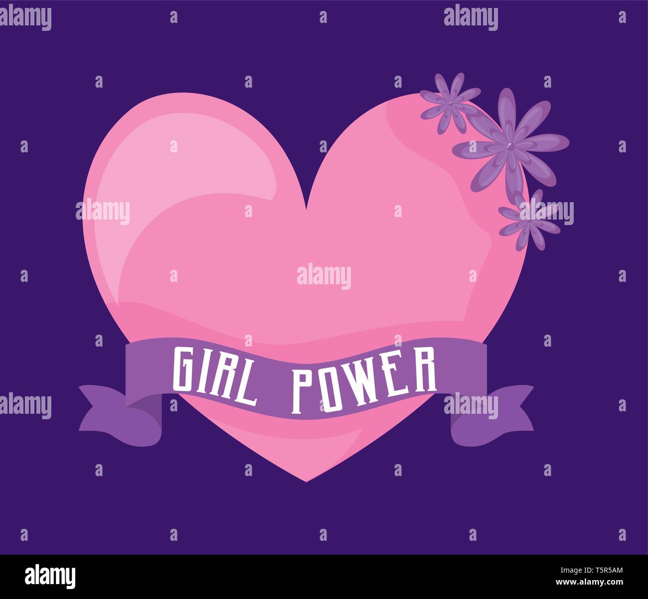 girl power celebration card with heart and flowers vector illustration ...