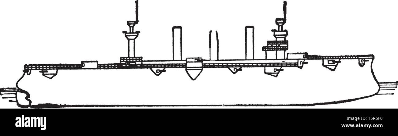 Brooklyn which is a famous US navy ship, vintage line drawing or ...
