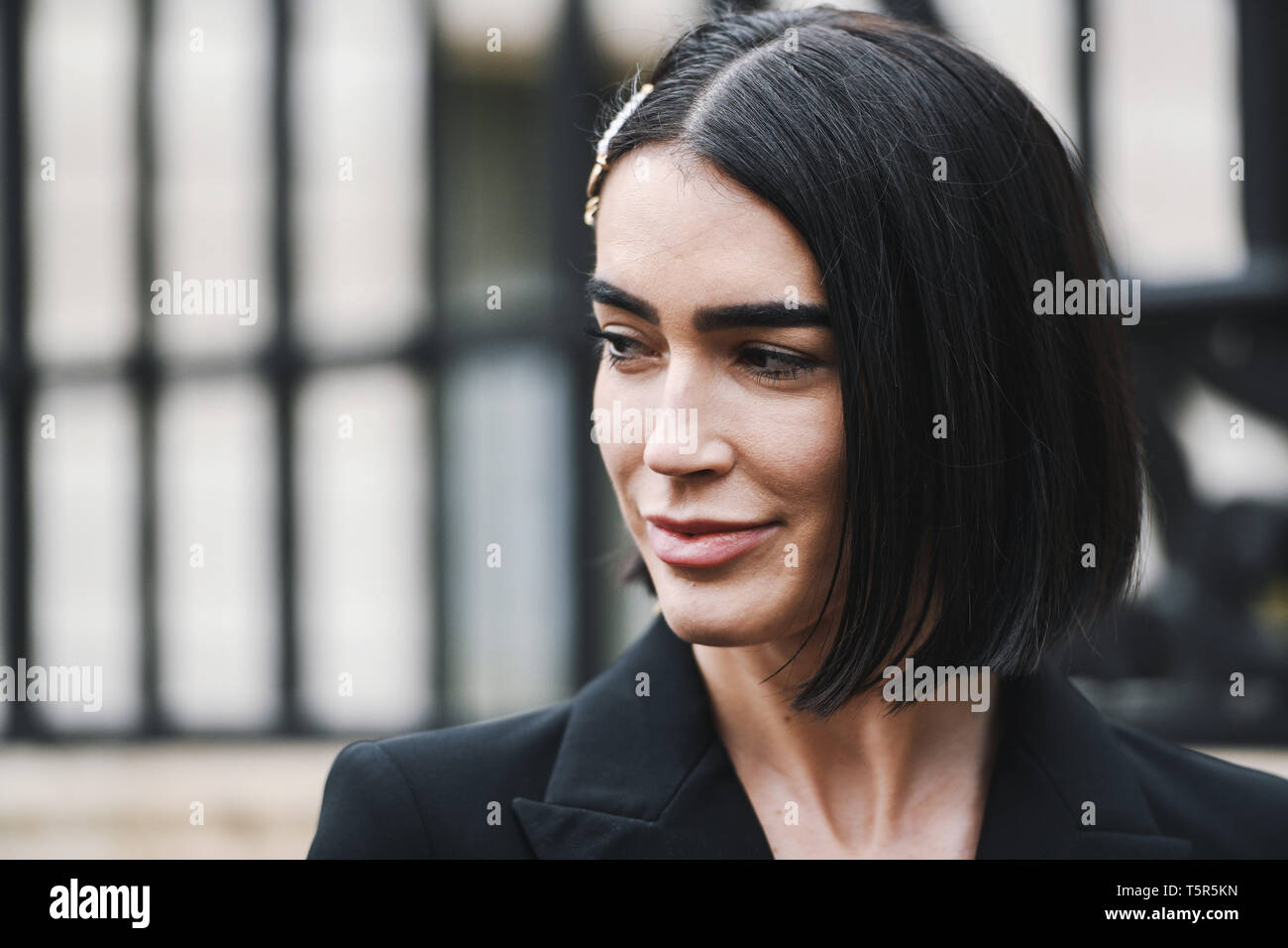 Paris, France - March 02, 2019: Model portrait after a fashion show ...