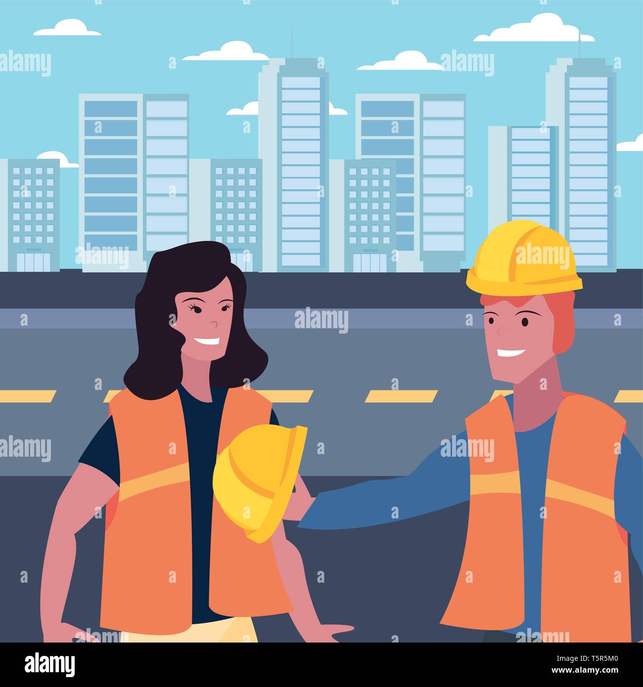 Female construction worker talk Stock Vector Images - Alamy