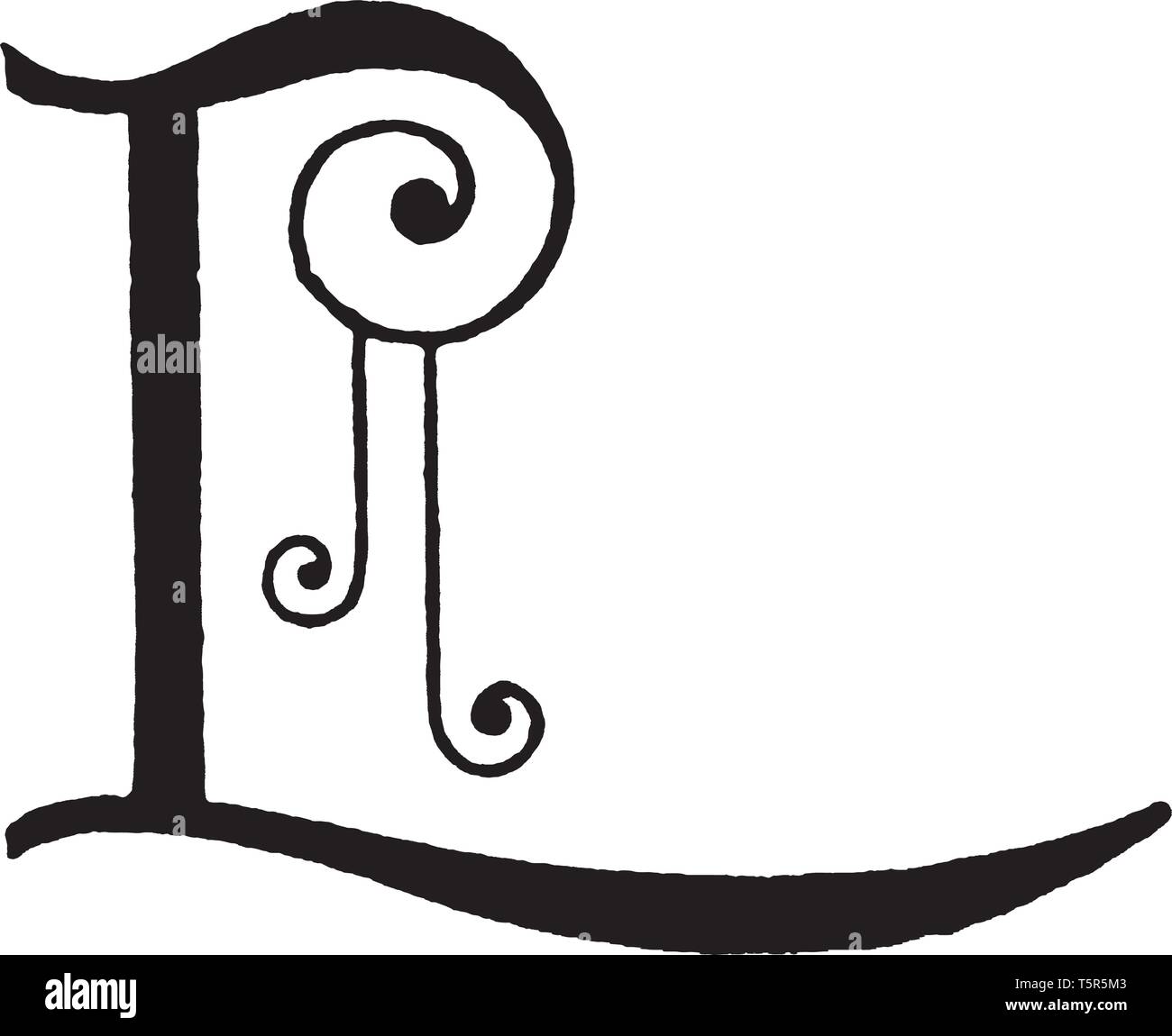 A stylish capital letter L, vintage line drawing or engraving ...