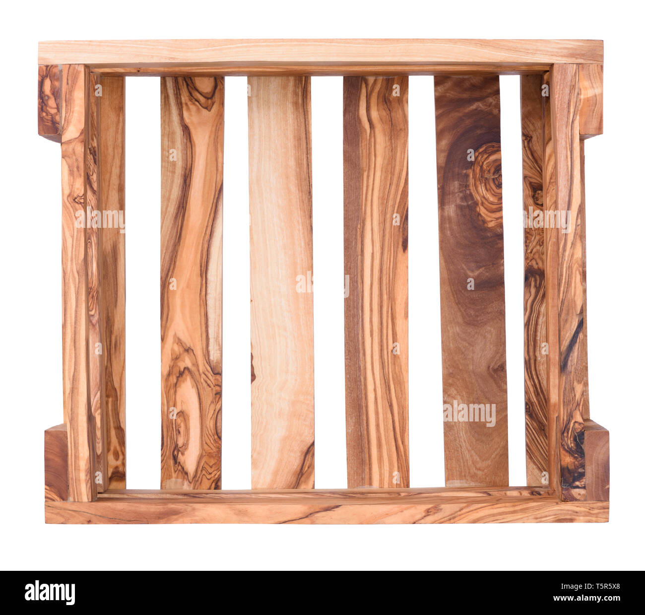 Wooden crate made from olive wood top view isolated on white background ...