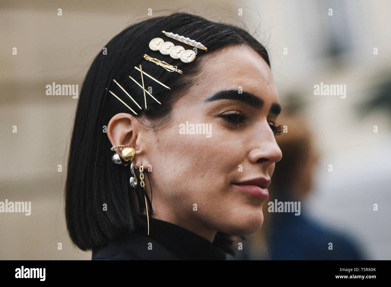 Paris, France - March 02, 2019: Model portrait after a fashion show ...
