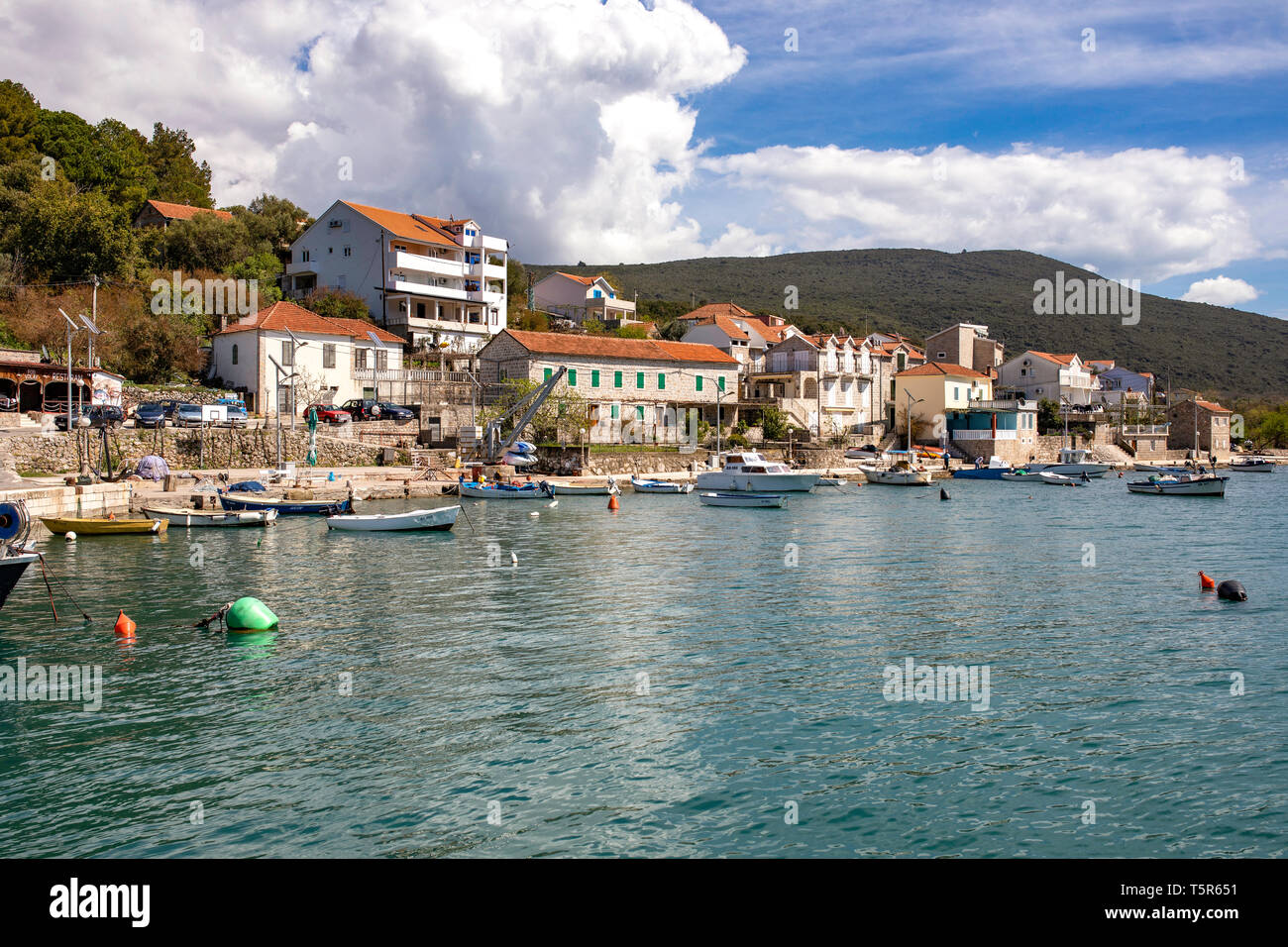 Bigova / Montenegro - a little harbour in a bay, boats, yachts Stock ...