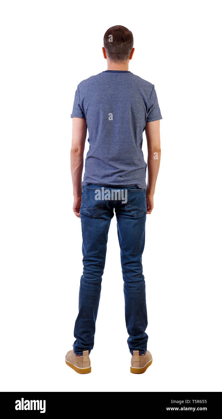 Back view of man in jeans. Standing young guy. Rear view people ...