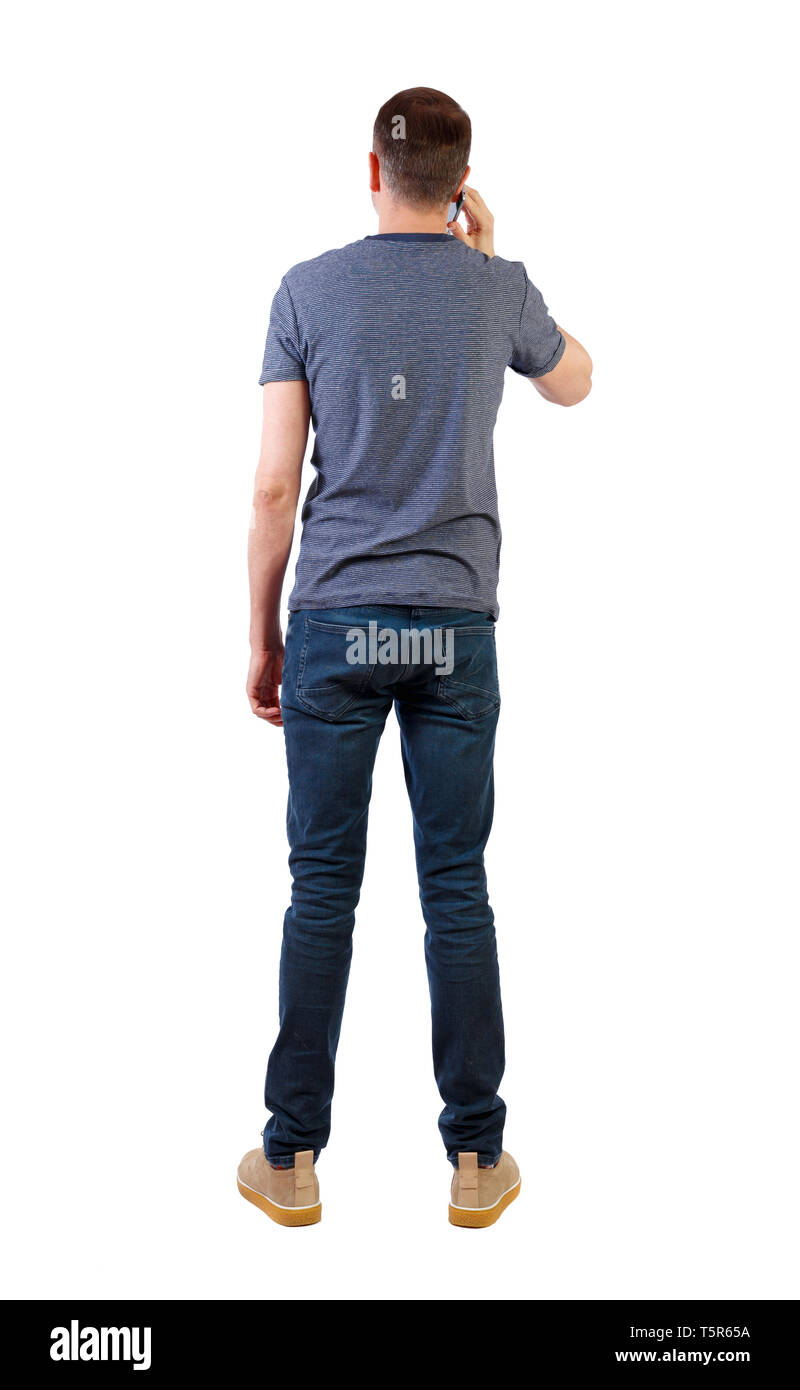 back view of a man talking on the phone. backside view of person. Rear ...