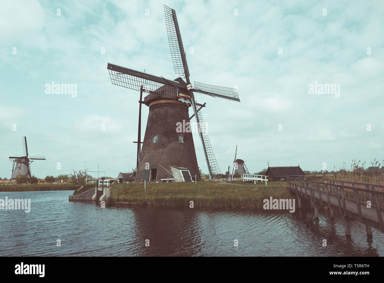 Traditional Dutch windmills in Kinderdijk near Rotterdam in Netherlands ...