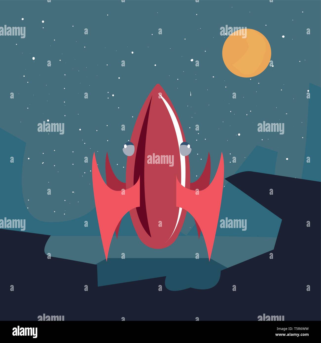 spaceship on planet surface explorer vector illustration Stock Vector ...
