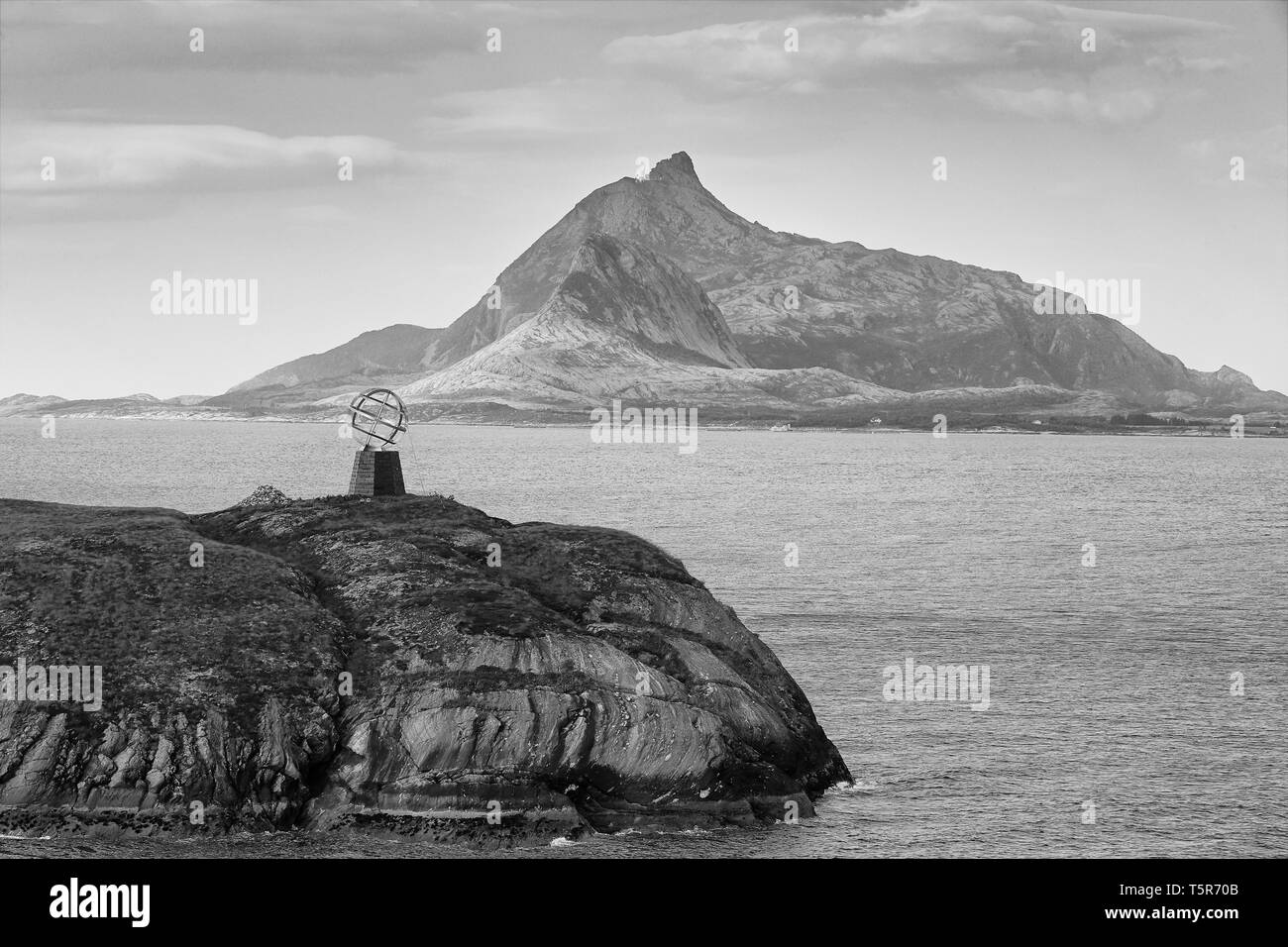 Black And White Photo Of The Arctic Circle Monument On Vikingen Island ...