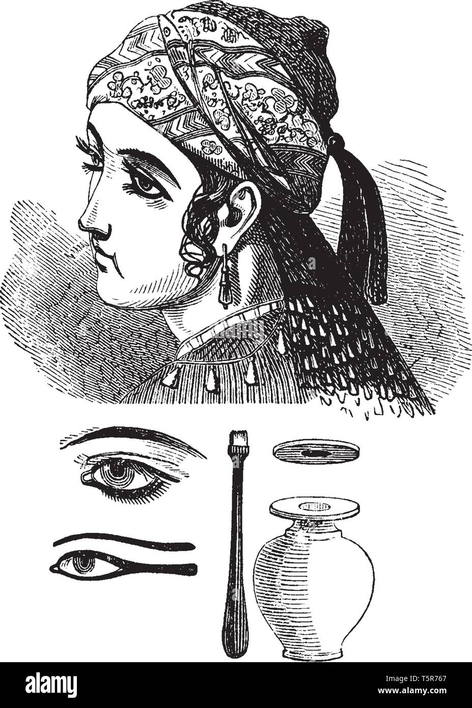 A woman wearing head wrap, vintage line drawing or engraving ...