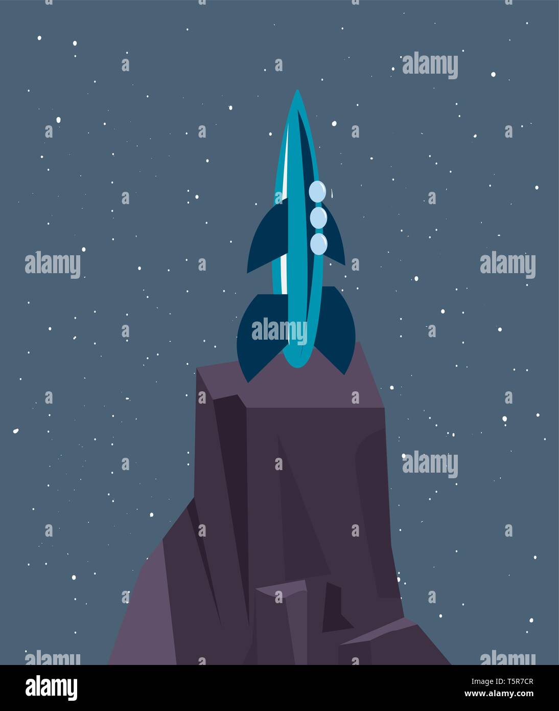spaceship on rock surface galaxy vector illustration Stock Vector Image ...