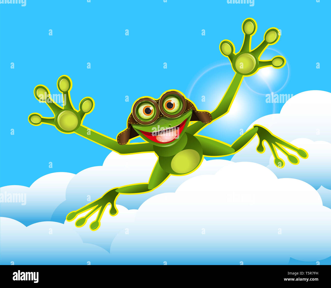 Stock Illustration Frog Flying in the Clouds Stock Photo - Alamy