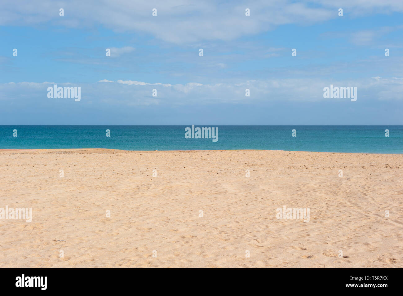 Empty sandy beach with blue sky and sea, space for copy Stock Photo - Alamy