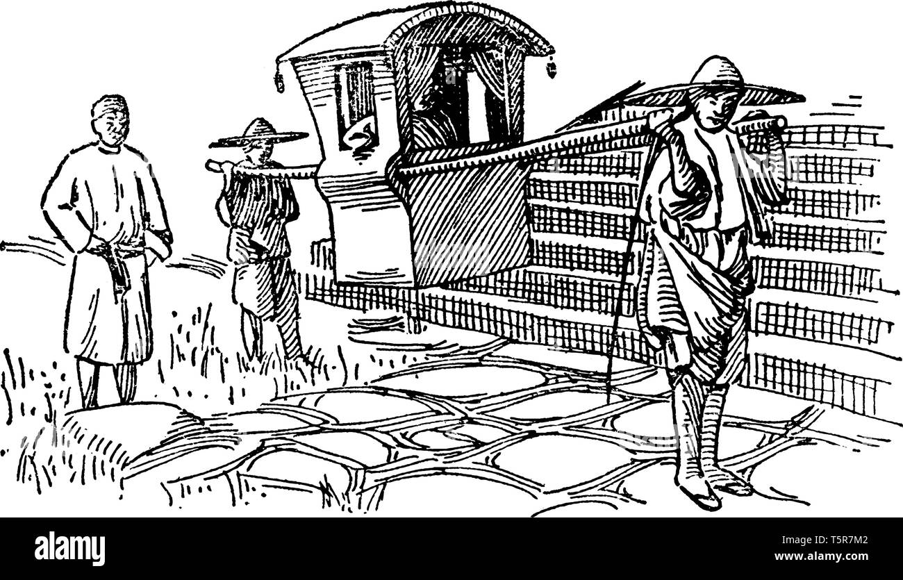 Palanquin is a covered litter usually for one passenger, vintage line ...