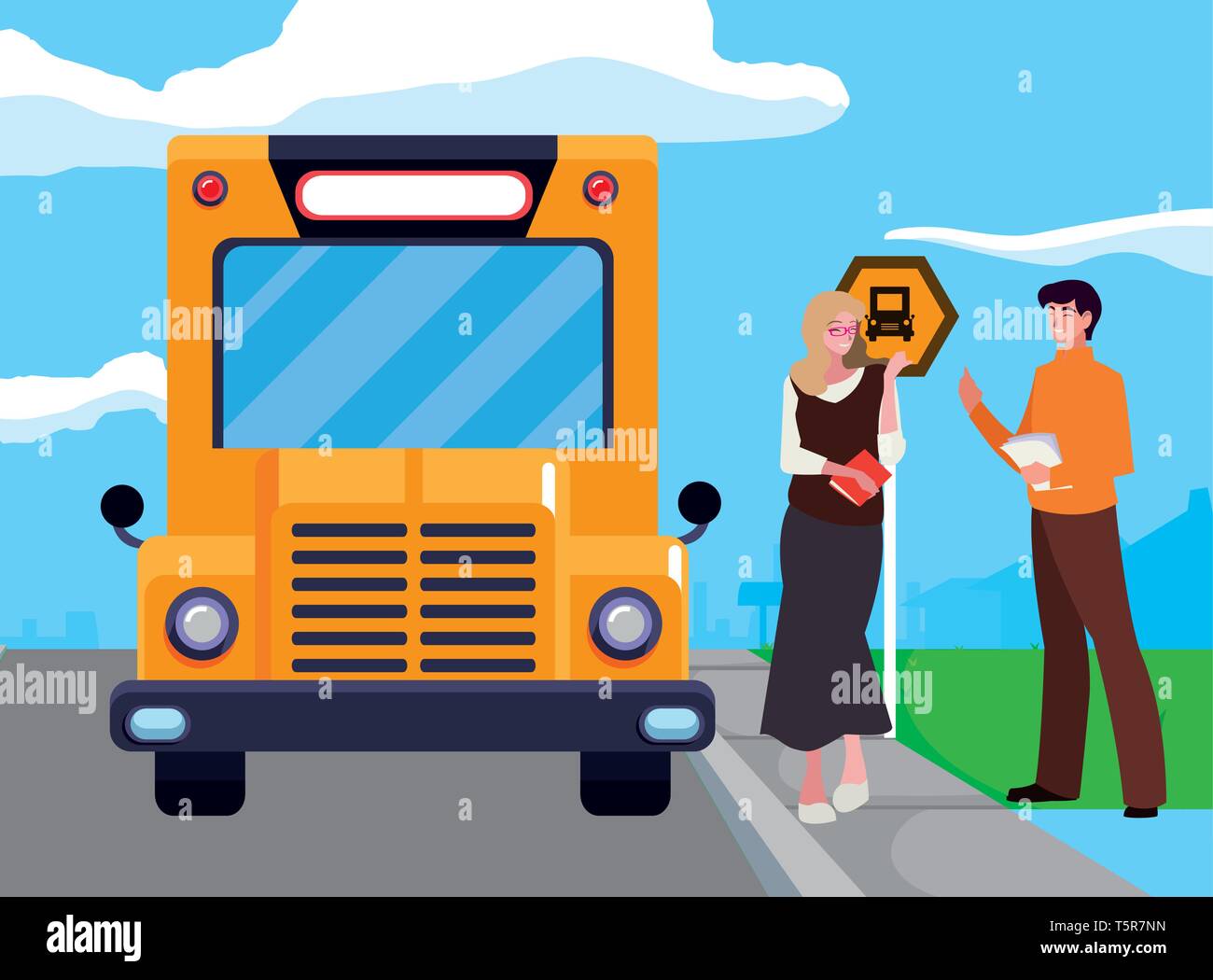 Lady at bus stop Stock Vector Images - Alamy