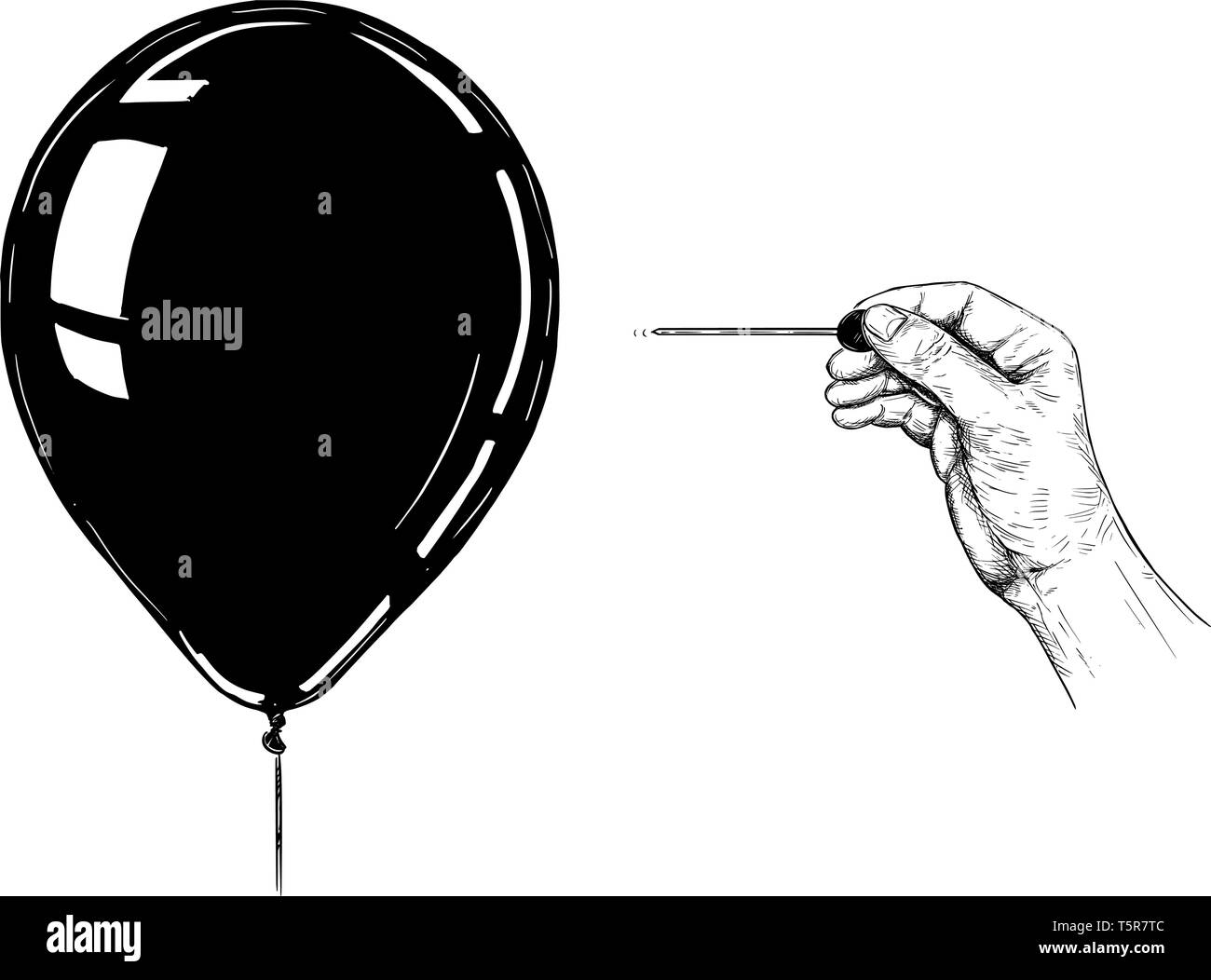 Cartoon drawing conceptual illustration of hand with needle or pin ...