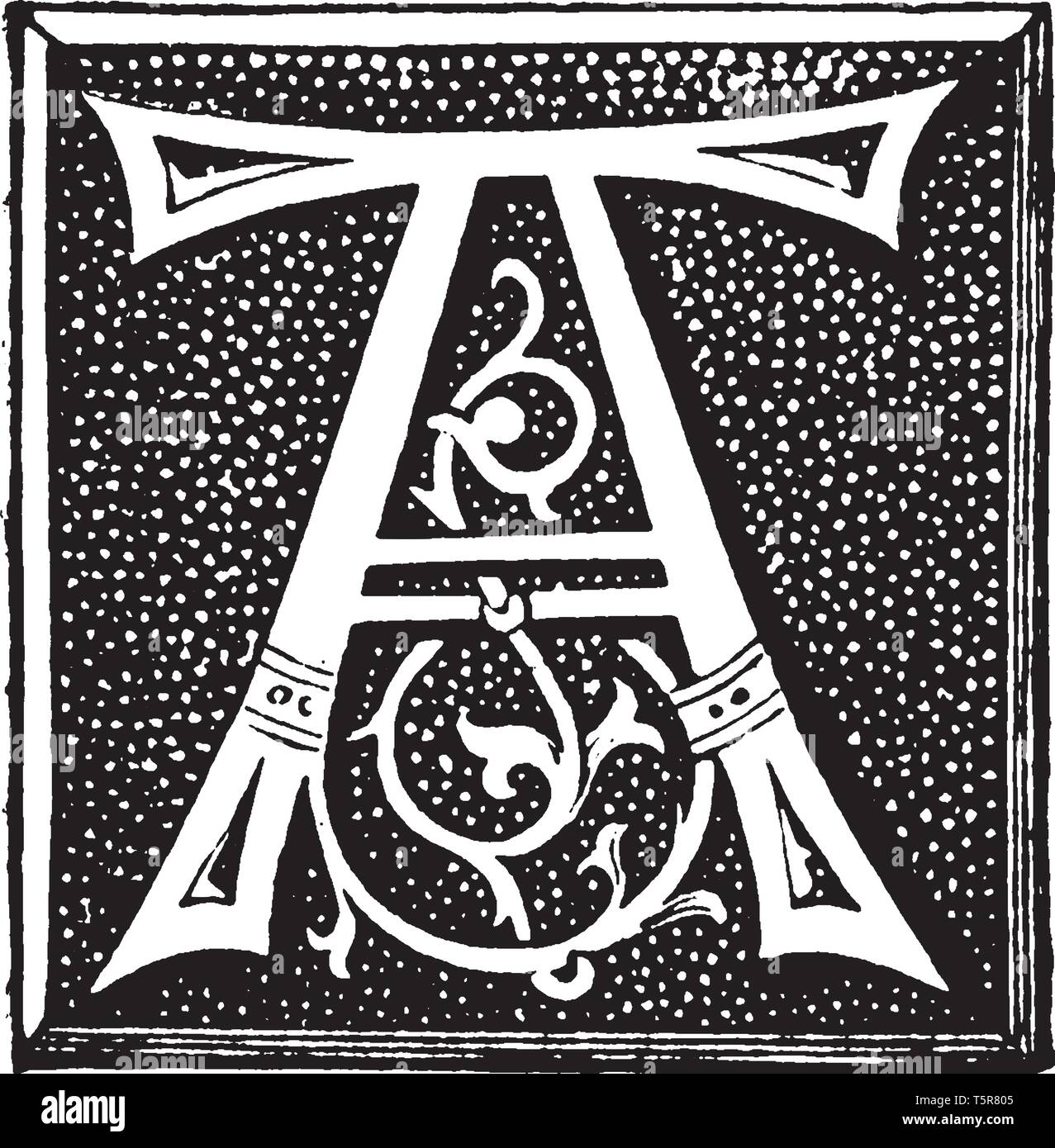 An ornamental capital letter A, vintage line drawing or engraving ...