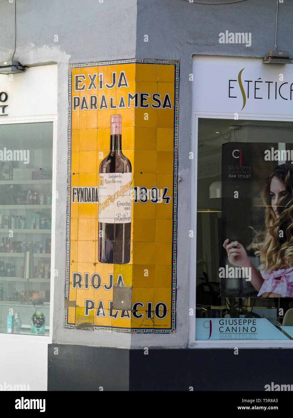 old enamel tile advertising sign for Rioja wine,Seville, Andalusia ...