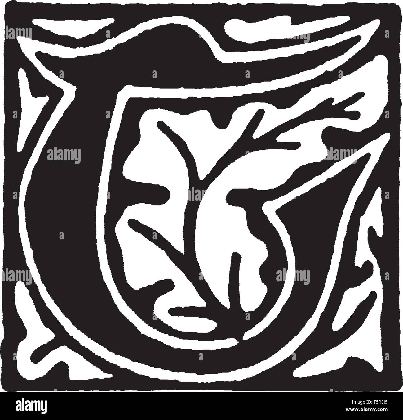 A floral capital letter J, vintage line drawing or engraving ...