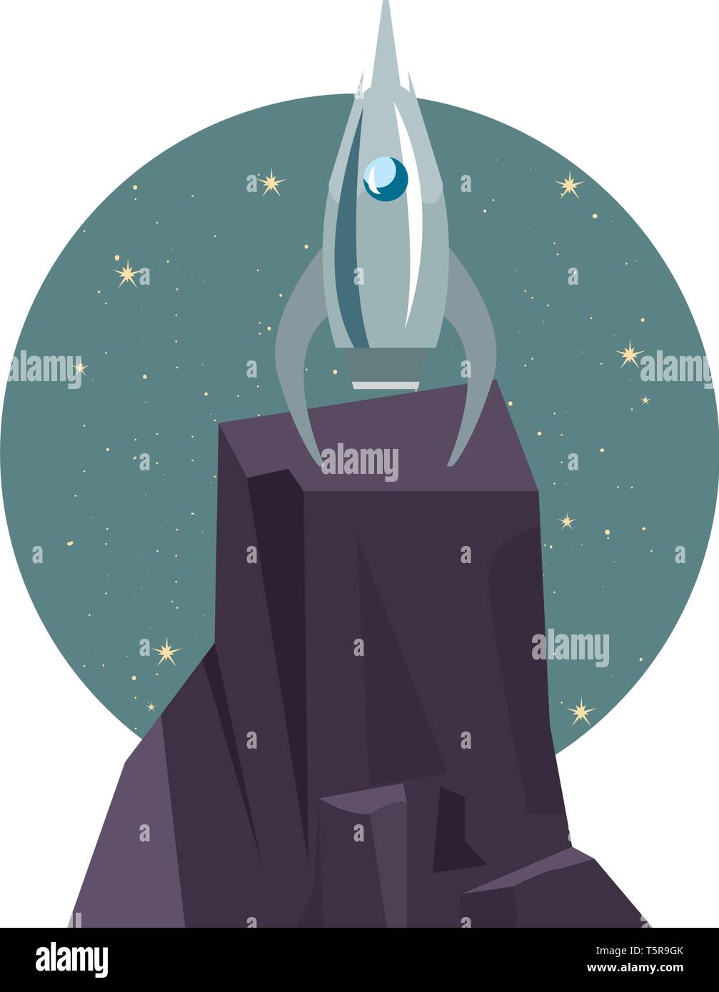 spaceship on rock surface galaxy vector illustration Stock Vector Image ...