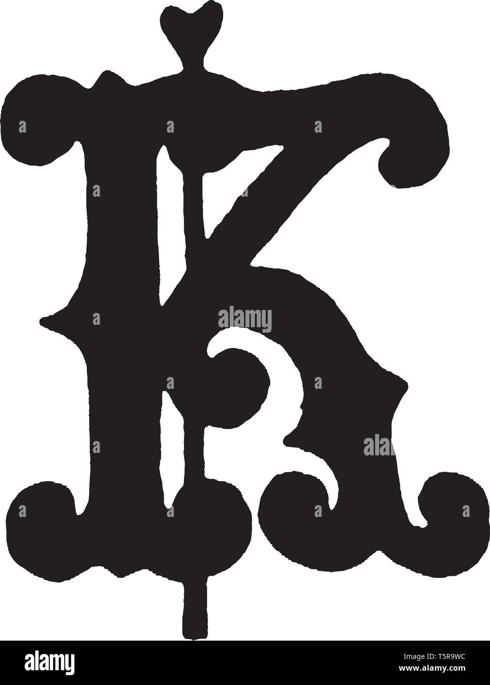 A letter K in medieval lettering, vintage line drawing or engraving ...