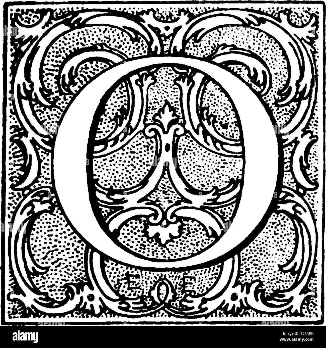 A floral capital letter O, vintage line drawing or engraving ...