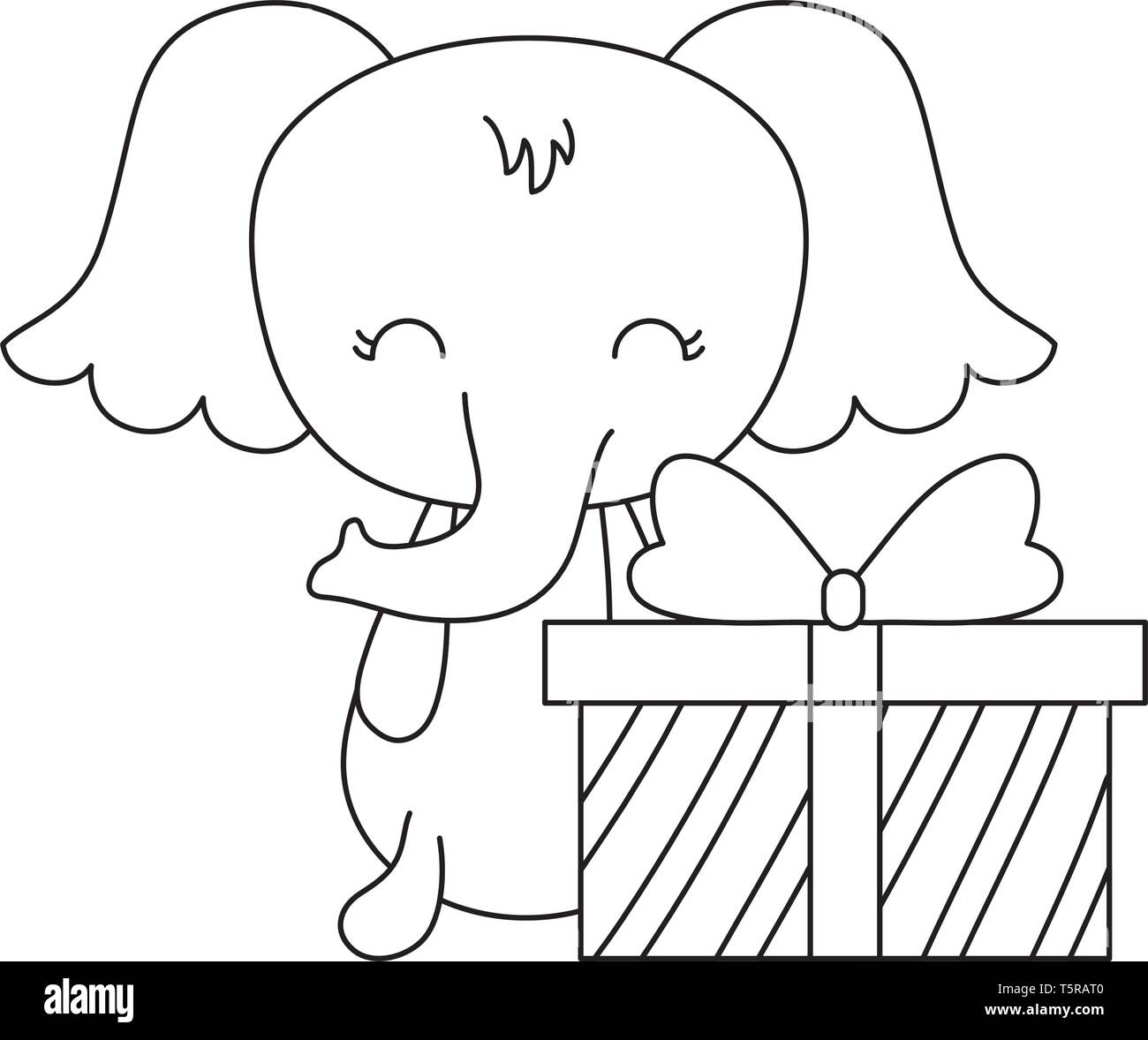 cute elephant animal with gift box vector illustration design Stock ...