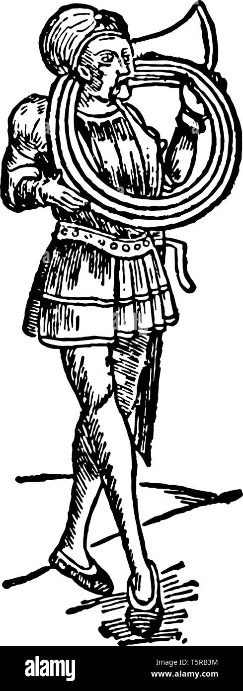 This illustration represents Spirally Coiled Horn, vintage line drawing ...