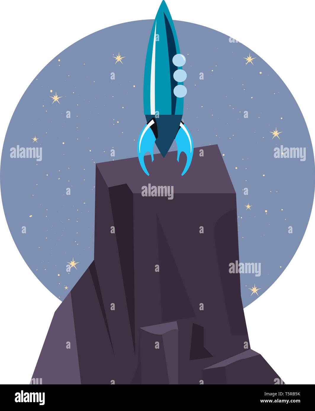 spaceship on rock surface galaxy vector illustration Stock Vector Image ...