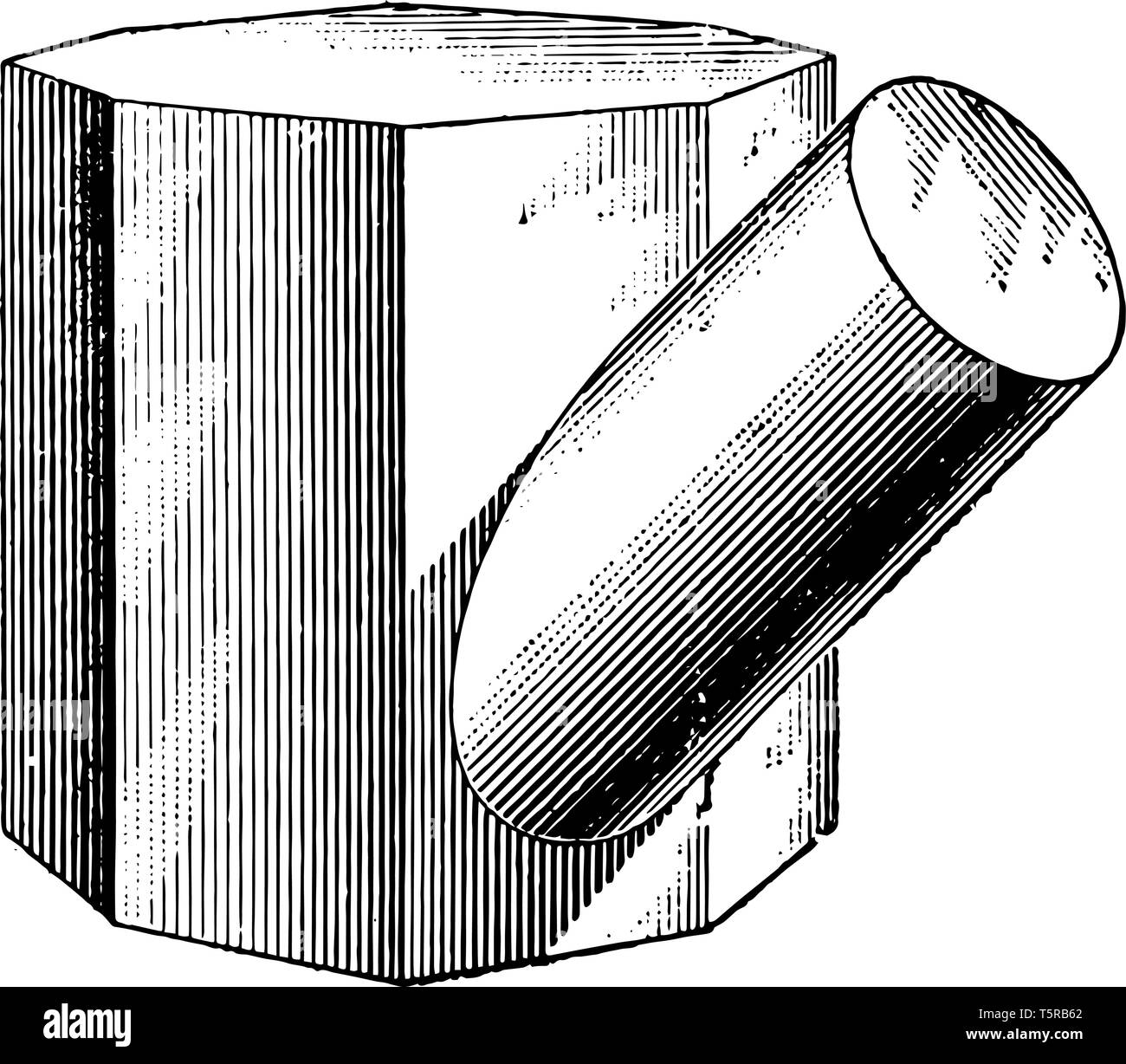 The images show the intersection of an octagonal prism and a cylinder ...