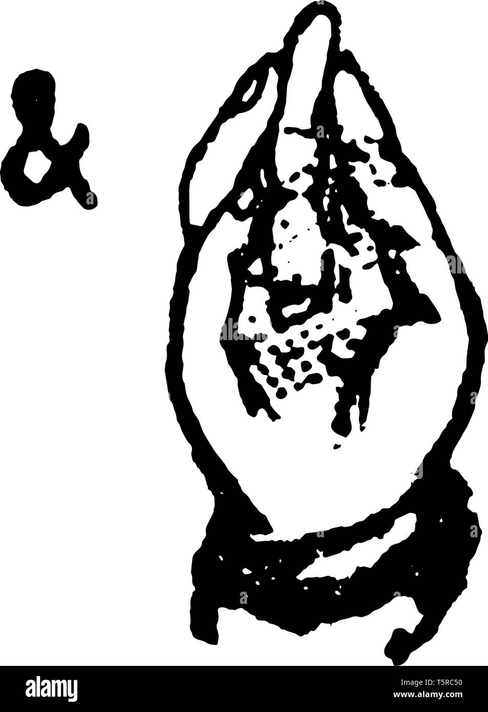 This picture shows one handed sign for &, vintage line drawing or ...