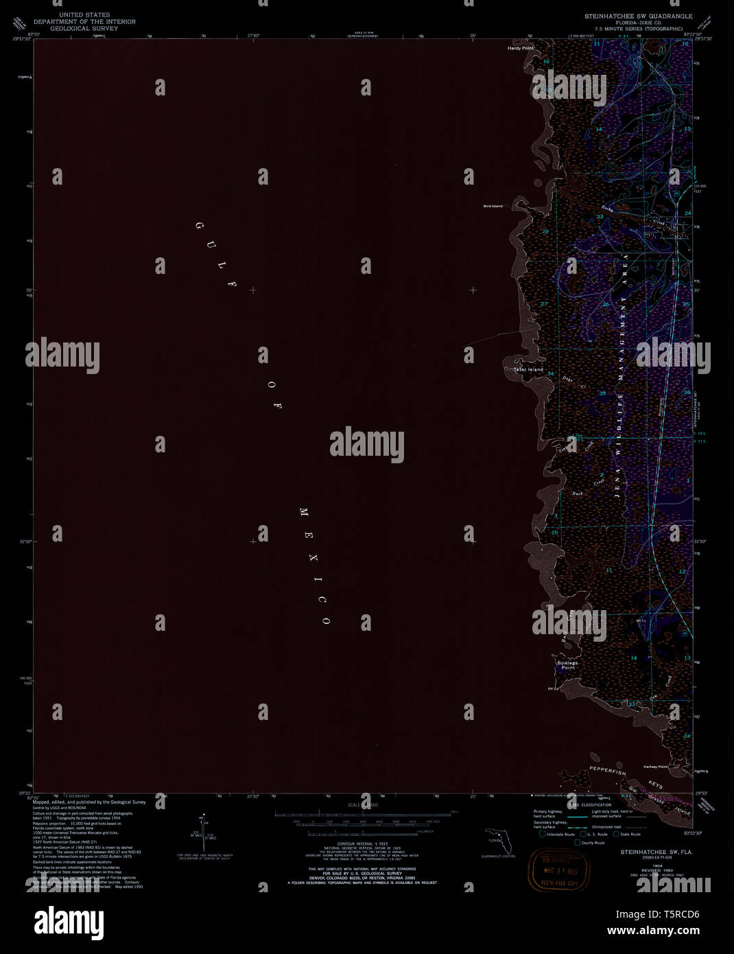 USGS TOPO Map Florida FL Steinhatchee SW 348710 1954 24000 Inverted ...