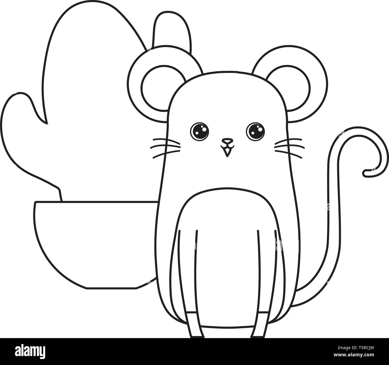 cute mouse animal with cactus in pot vector illustration design Stock ...