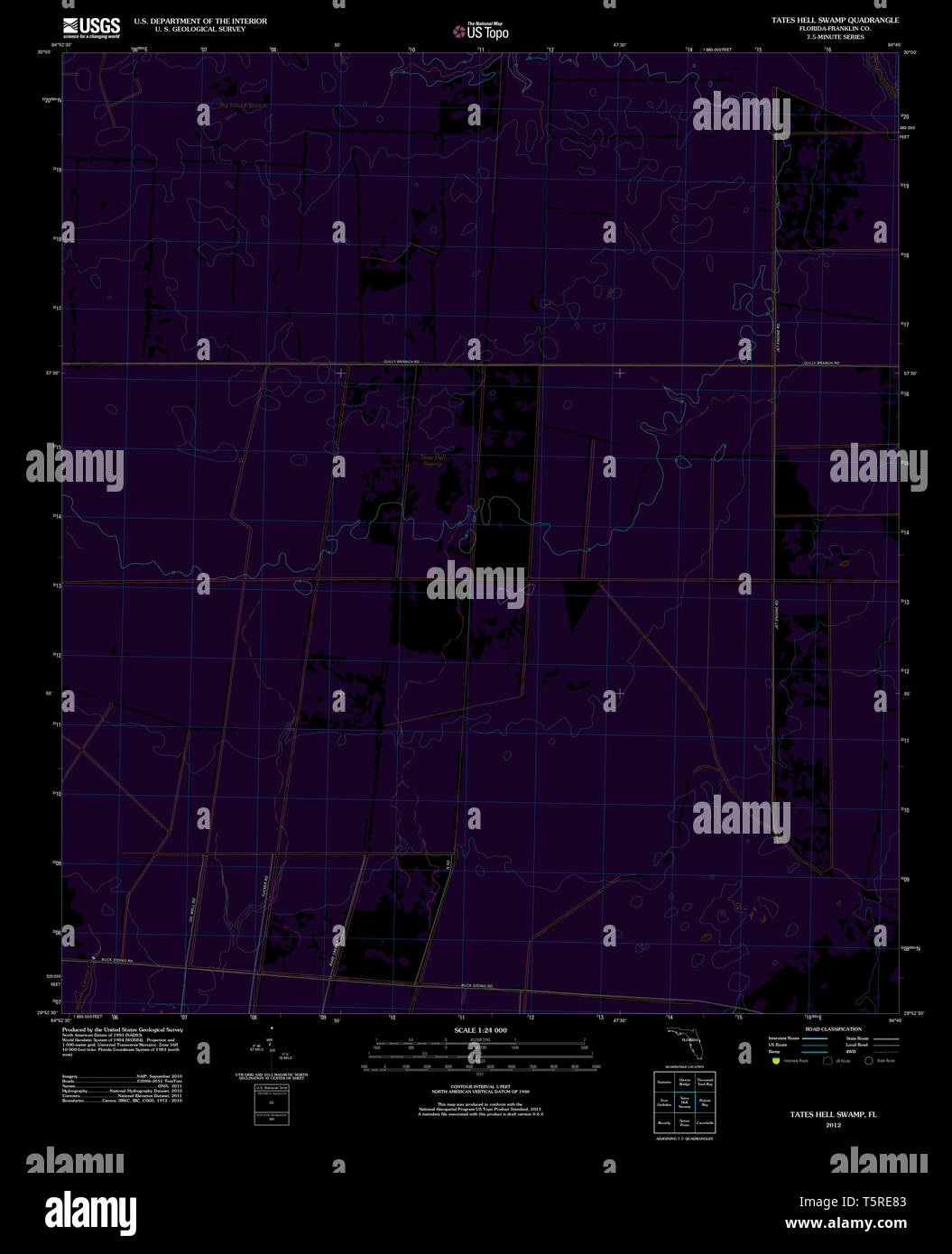USGS TOPO Map Florida FL Tates Hell Swamp 20120706 TM Inverted ...