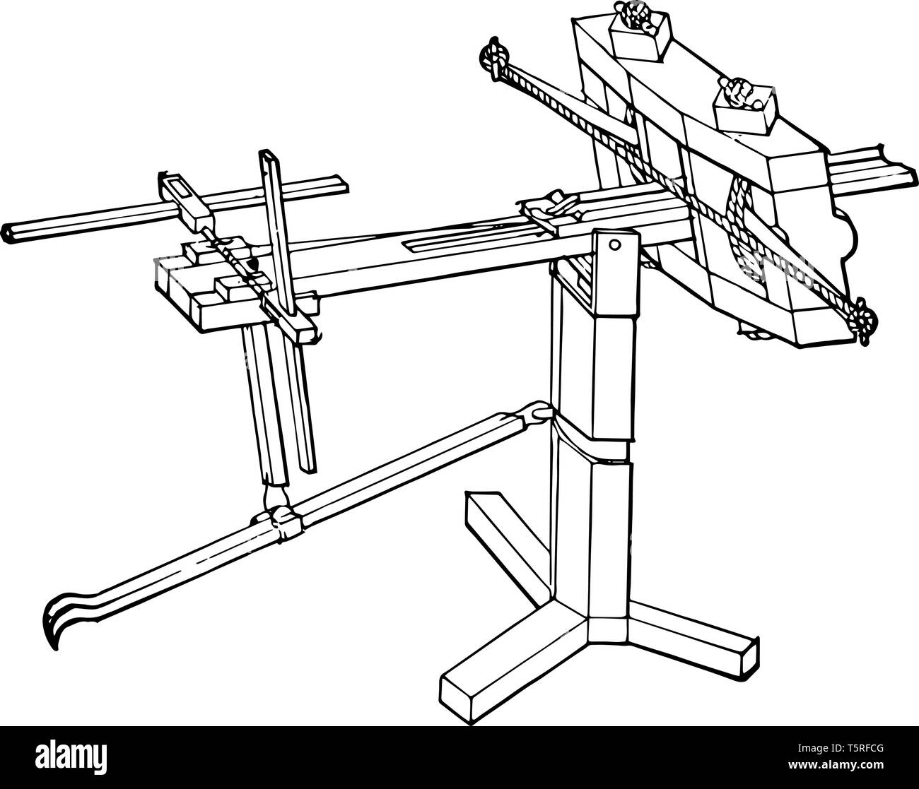 A machine used to shed explosives during wartime, vintage line drawing ...