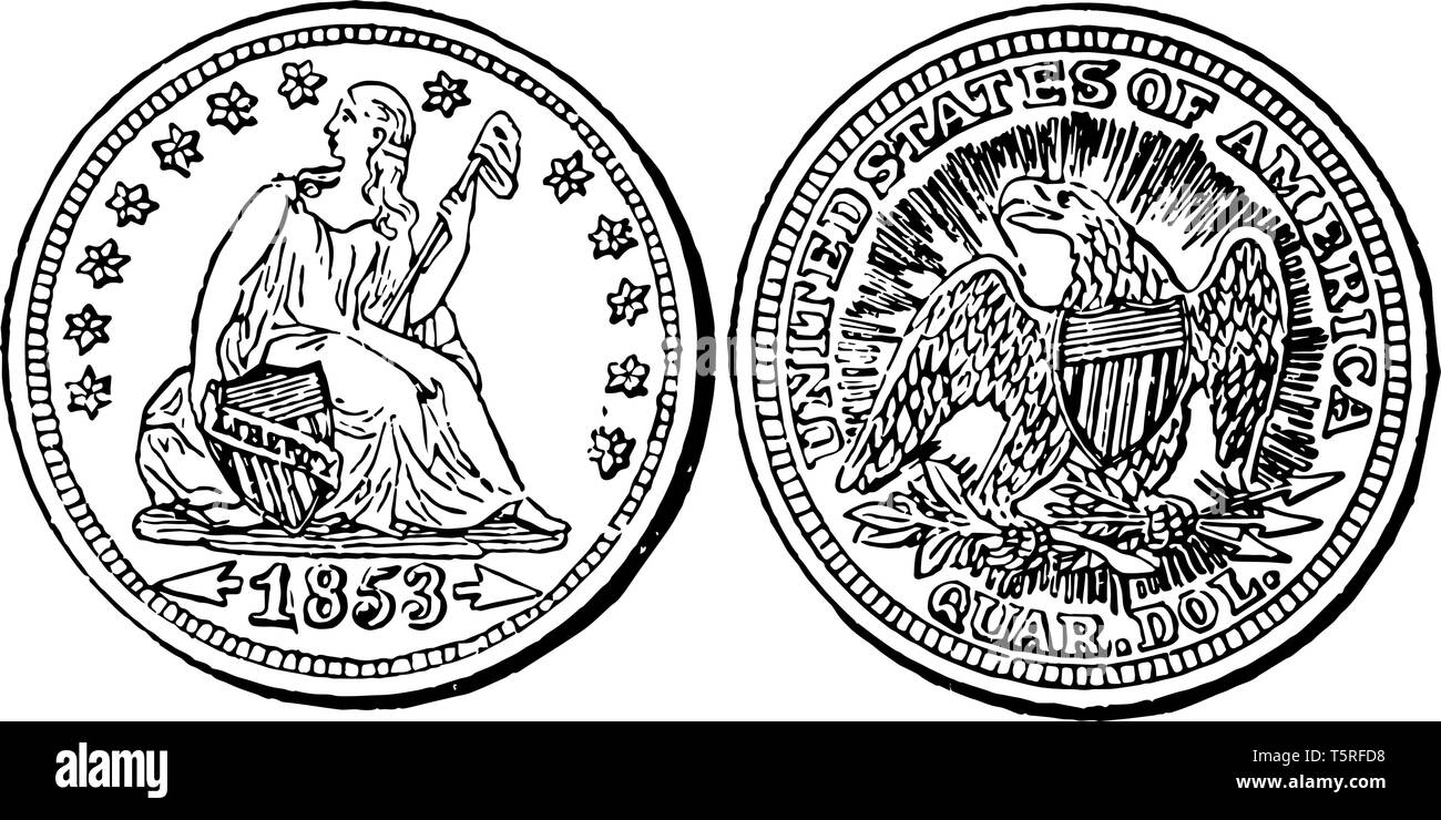 An image of Silver Quarter Coin, 1853. That coin belongs to the United ...