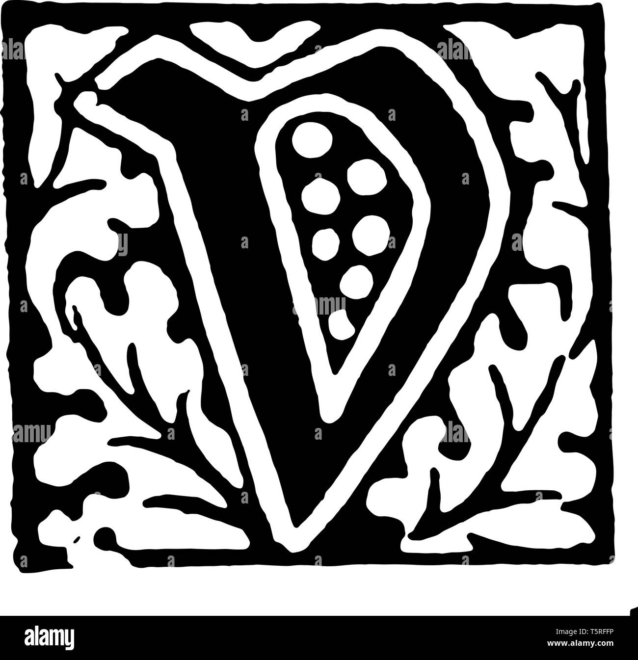 A picture of a decorative letter V with floral initial design, vintage ...