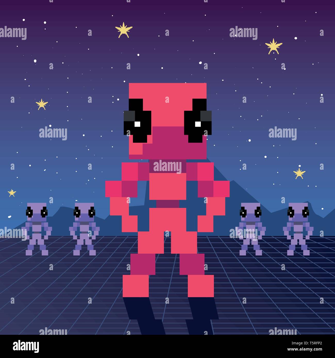 aliens pixel characters screen video game retro vector illustration ...