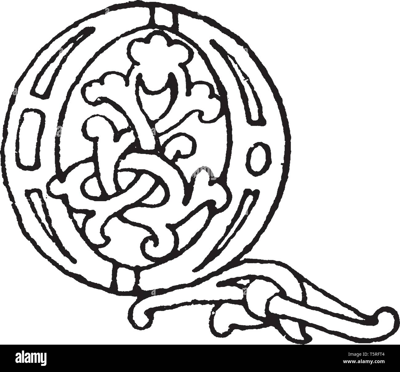 A letter Q in Romanesque, vintage line drawing or engraving ...
