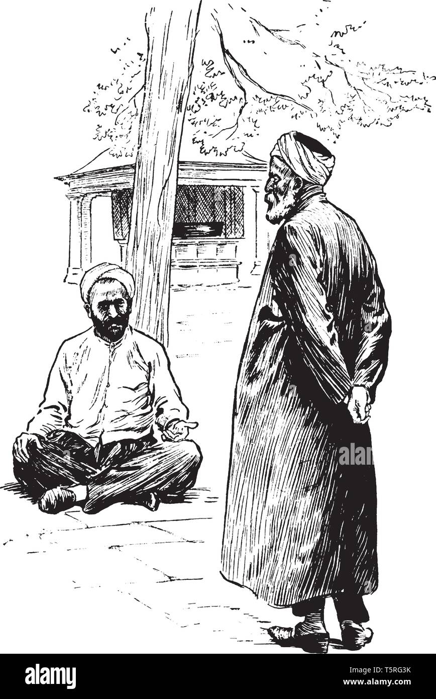 Turkish men in long gowns with white red and blue or green turbans ...